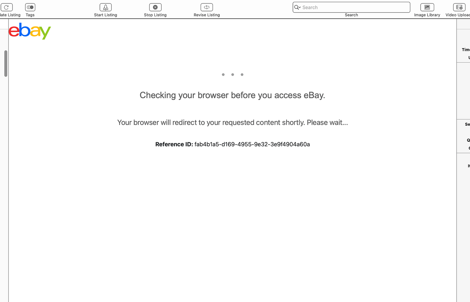 Live Mode says “checking your browser before you access eBay ...